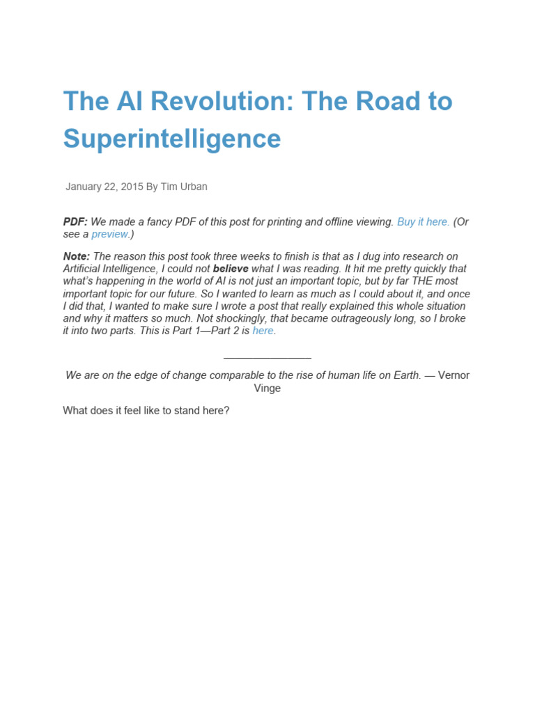The AI Revolution - The Road To Superintelligence | PDF | Artificial Intelligence | Intelligence ...
