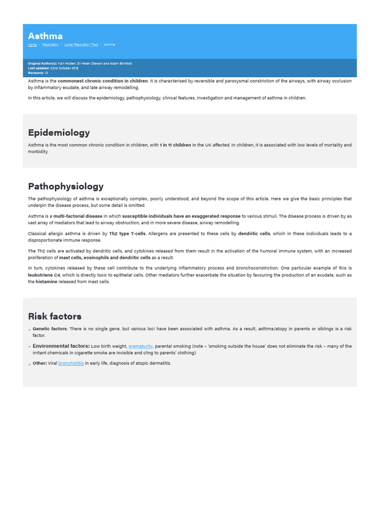 Asthma - Diagnosis - Management - Attacks - TeachMePaediatrics | PDF ...