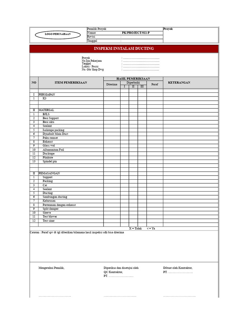 Inspeksi Instalasi Ducting AC | PDF