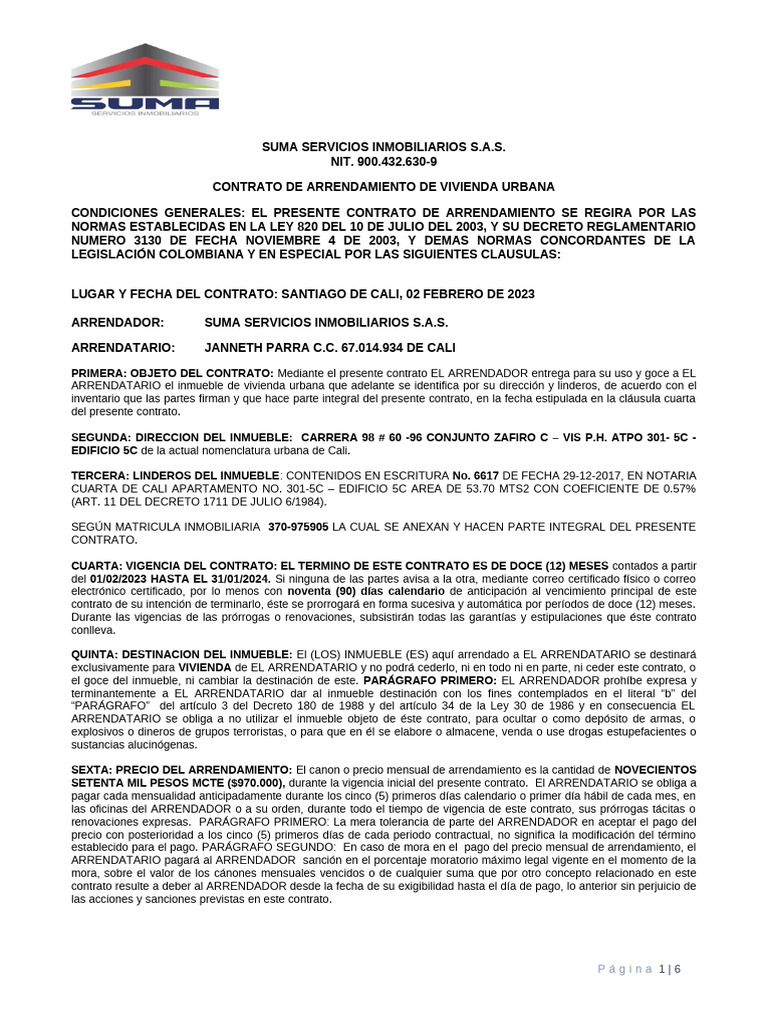 20220202-Contrato Arrendamiento Vivienda Sin Deudor Janneth Parra Id ...