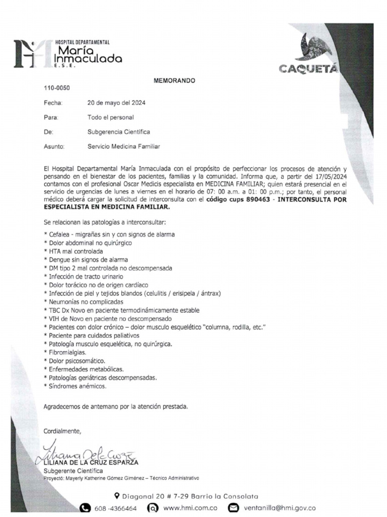 110-0050 Memorando Servicio de Medicina Familiar | PDF