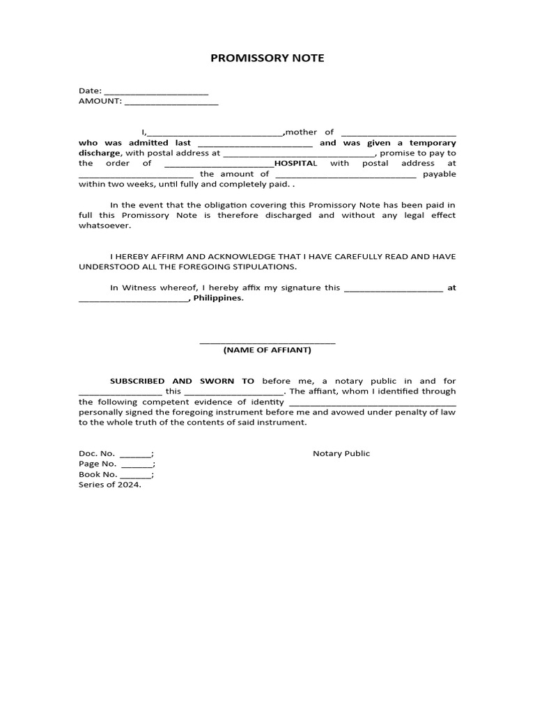 Promissory Note Hospital | PDF