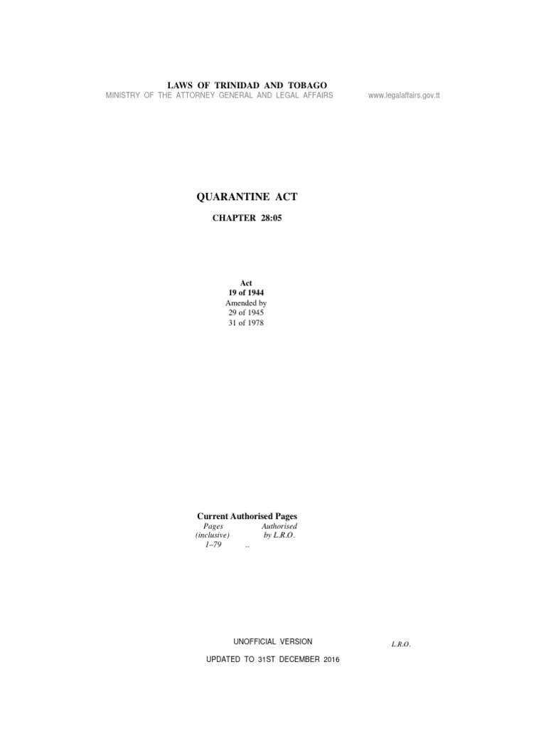 Trinidad and Tobago Quarantine Act | PDF | Quarantine | Police