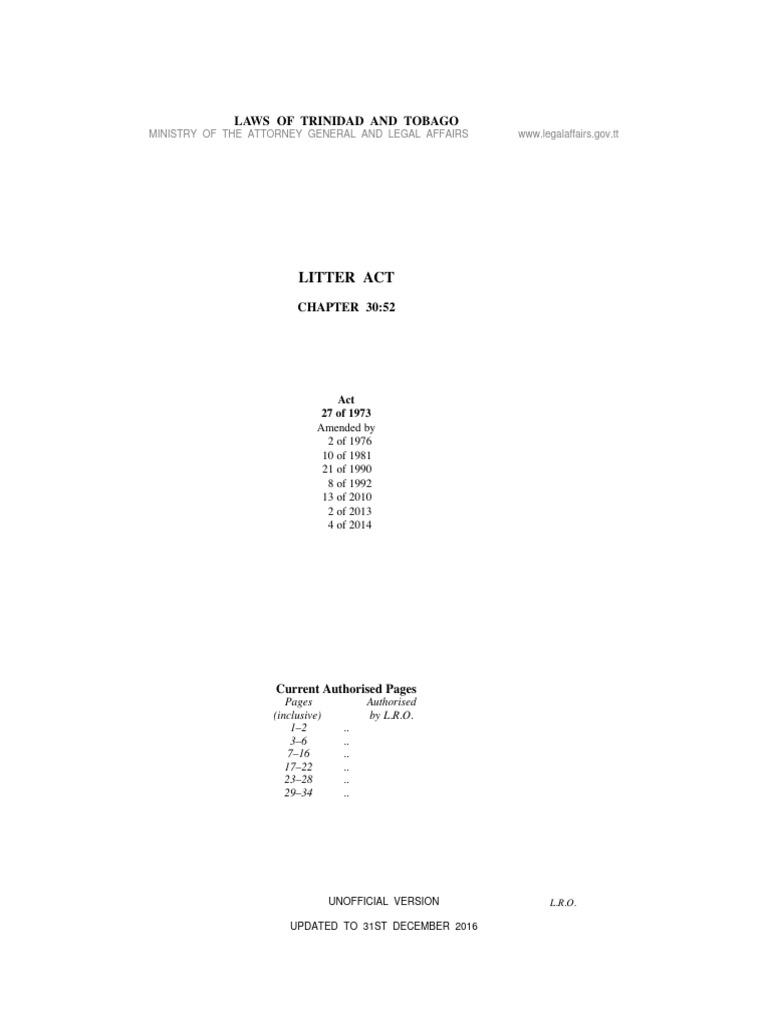 Trinidad Litter Act Overview | PDF | Attorney General | Fine (Penalty)