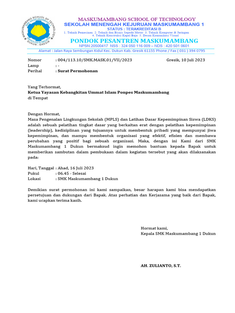 Surat MPLS Dan LDKS 2023 | PDF