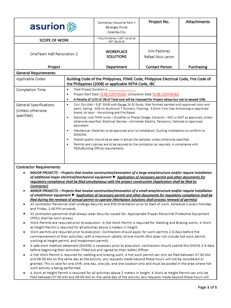 SOW - OTH Phase 2 (1) | PDF | Duct (Flow) | Building Engineering