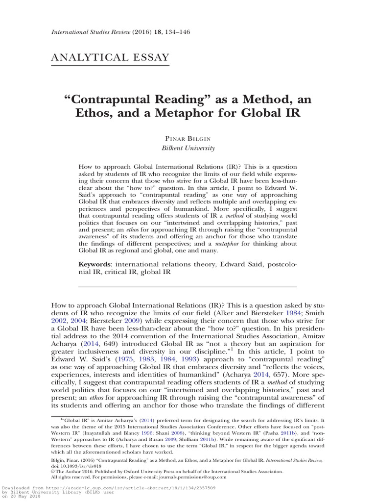 "Contrapuntal Reading" As A Method, An Ethos, and A Metaphor For Global ...