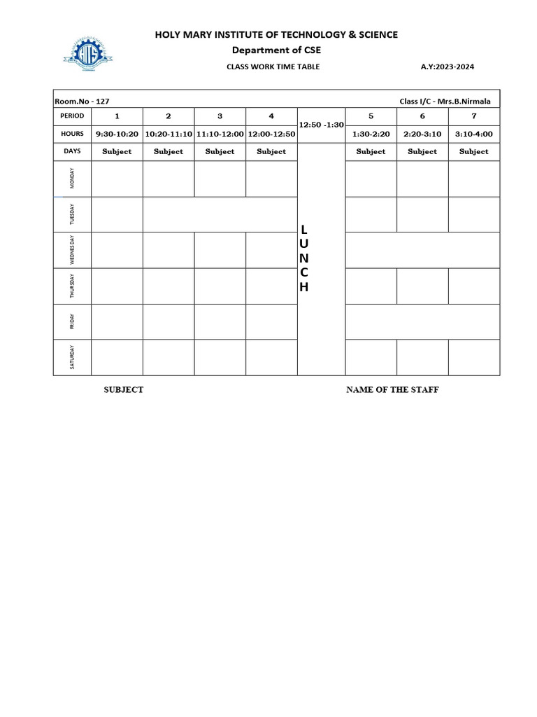 Cse II Year (Sec - A) Timetable 2023-2024 I - Sem W.e.f.11!09!2023 | PDF