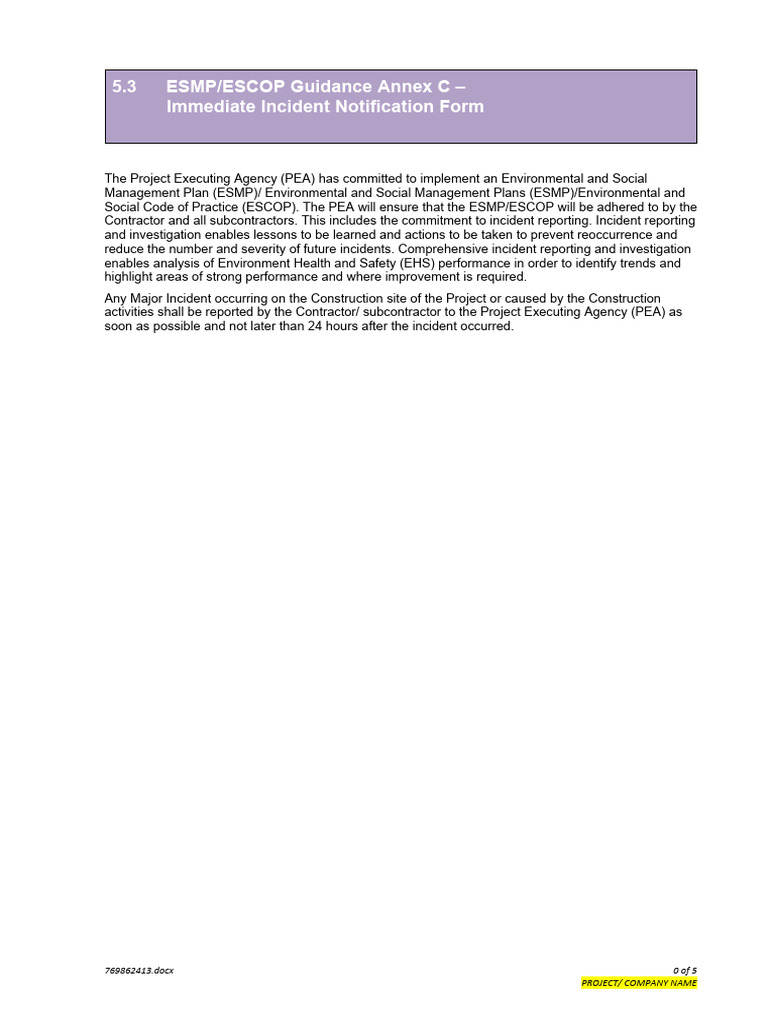 5.3 - ESMP+ESCOP Annex C Incident Reporting - 20-03 Ver1.1 | PDF ...