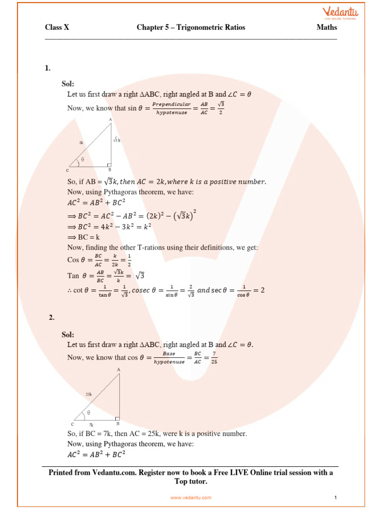 RS Aggarwal Class 10 Solutions Chapter 5 Trigonometric Ratios | PDF | Trigonometric Functions ...