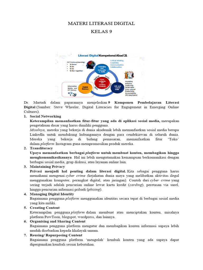 9 Komponen Literasi Digital Kelas 9 | PDF