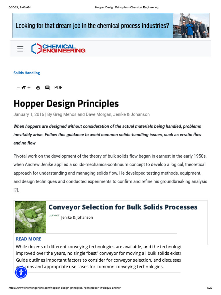 Hopper Design Principles - Chemical Engineering | PDF | Stress ...