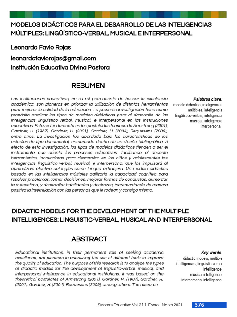 Modelos Didácticos para El Desarrollo de Inteligencias Múltiples. | PDF | Enseñando | Aprendizaje