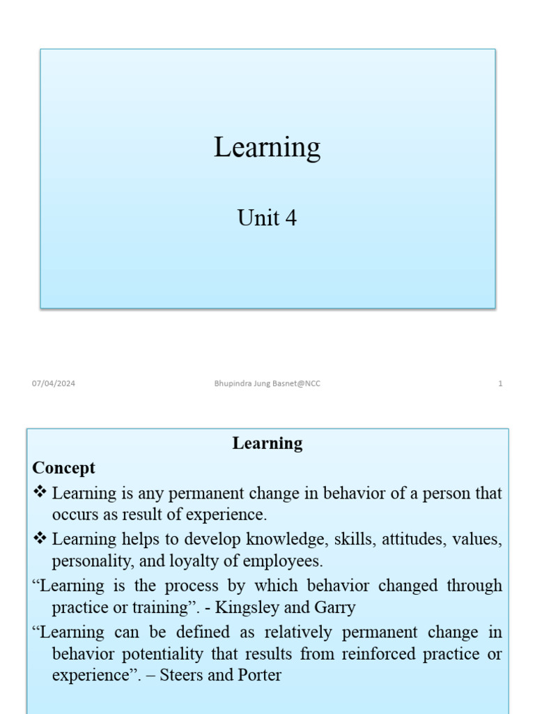 Unit 4 Learning | PDF | Learning | Classical Conditioning