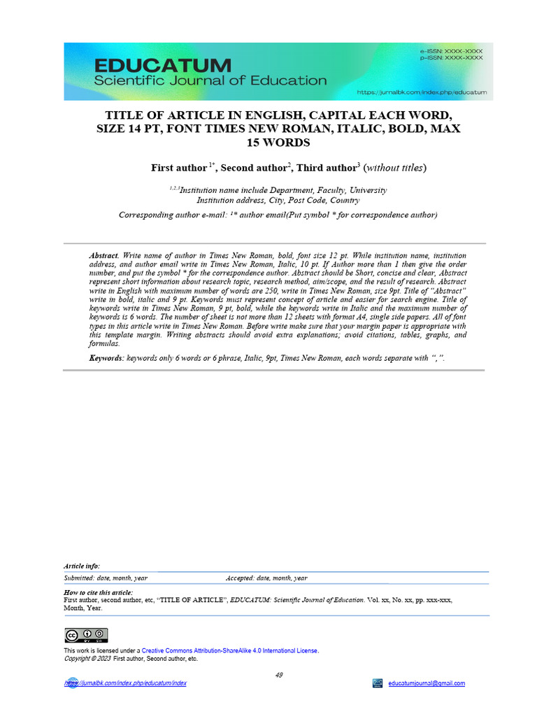 Template Journal Educatum BARU | PDF | Times New Roman | Citation