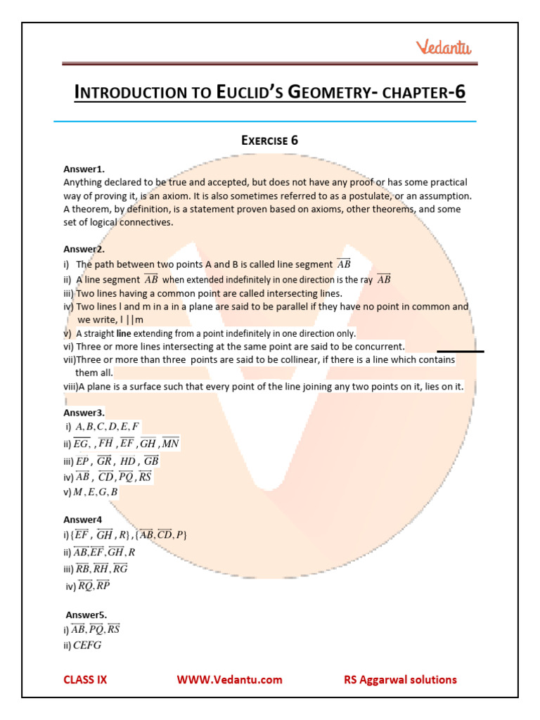 Euclid's Geometry: Class 9 Exercise 6 | PDF | Line (Geometry) | Mathematics