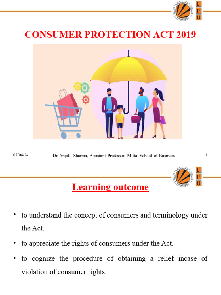 Consumer Protection Act 2019 - Dr. Anjalli Sharma - 2024 - Lecture ...