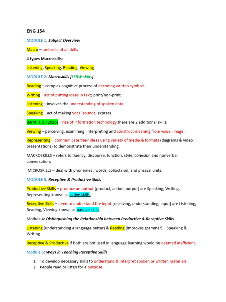 ENG 154 - P1 Reviewer | PDF | Reading Comprehension | Learning