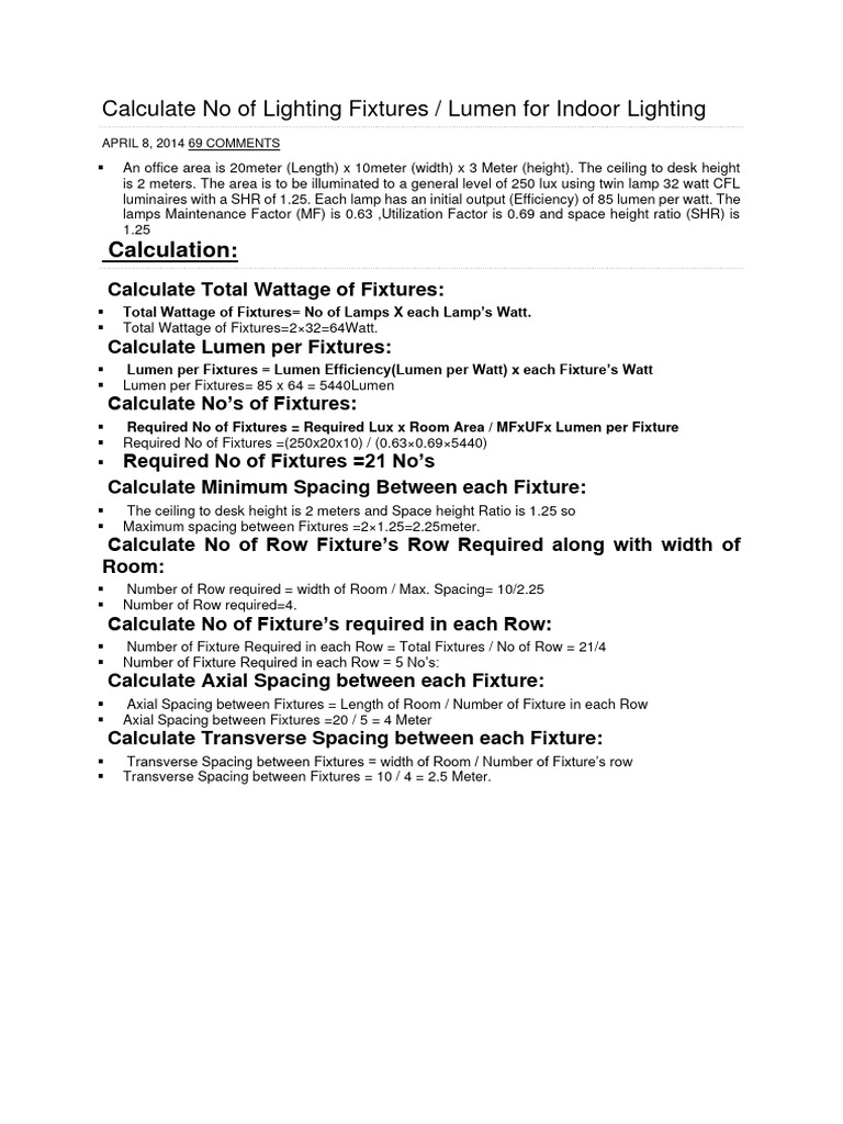 (To Print) Calculate No of Lighting Fixtures | PDF | Lighting | Light