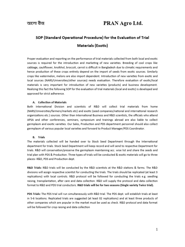 J. SOP of Exotic Trial Material | PDF