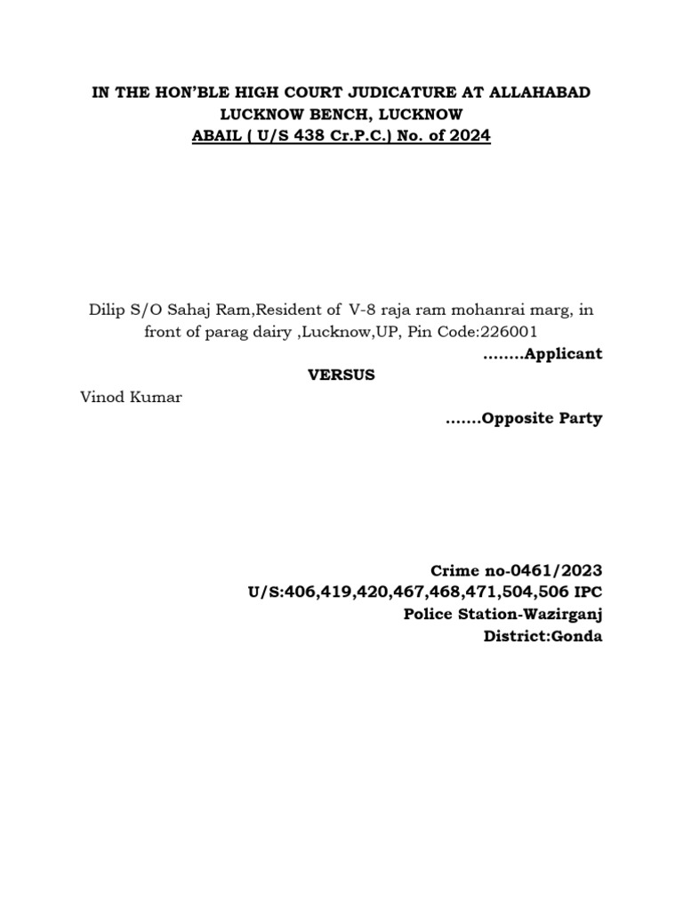 Anticipatory Bail Pdf Bail Affidavit