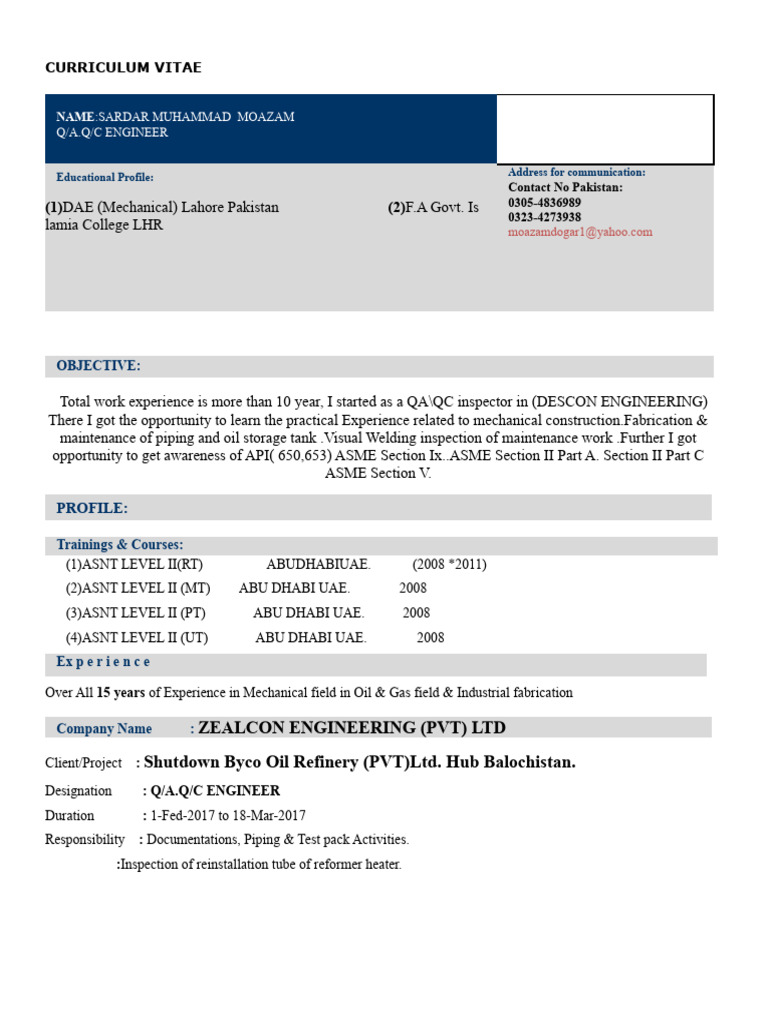 Sardar Moazam CV | PDF