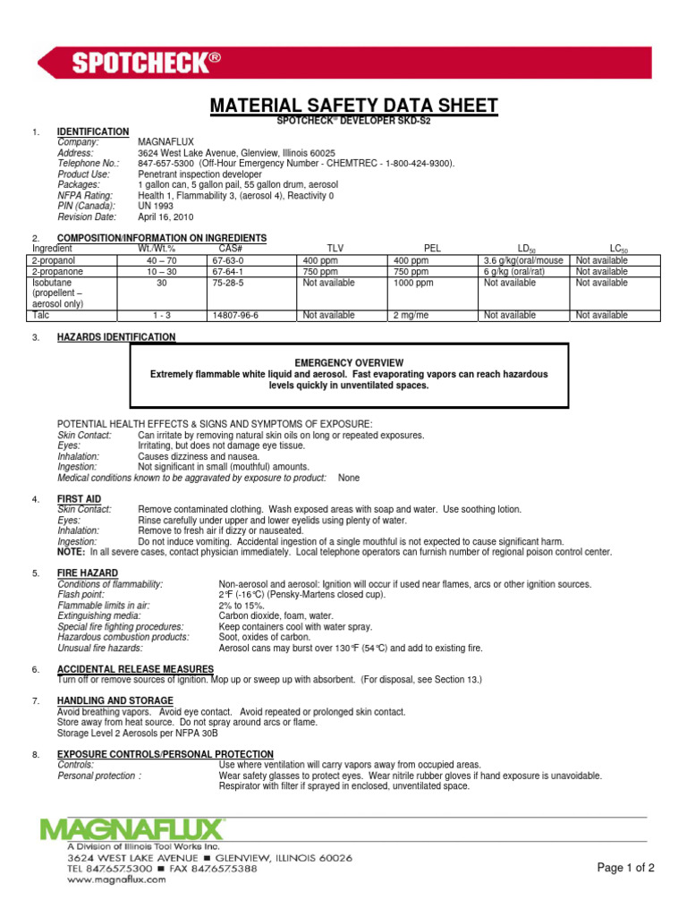 MSDS Developer - SKD-S2 | PDF | Combustion | Fires