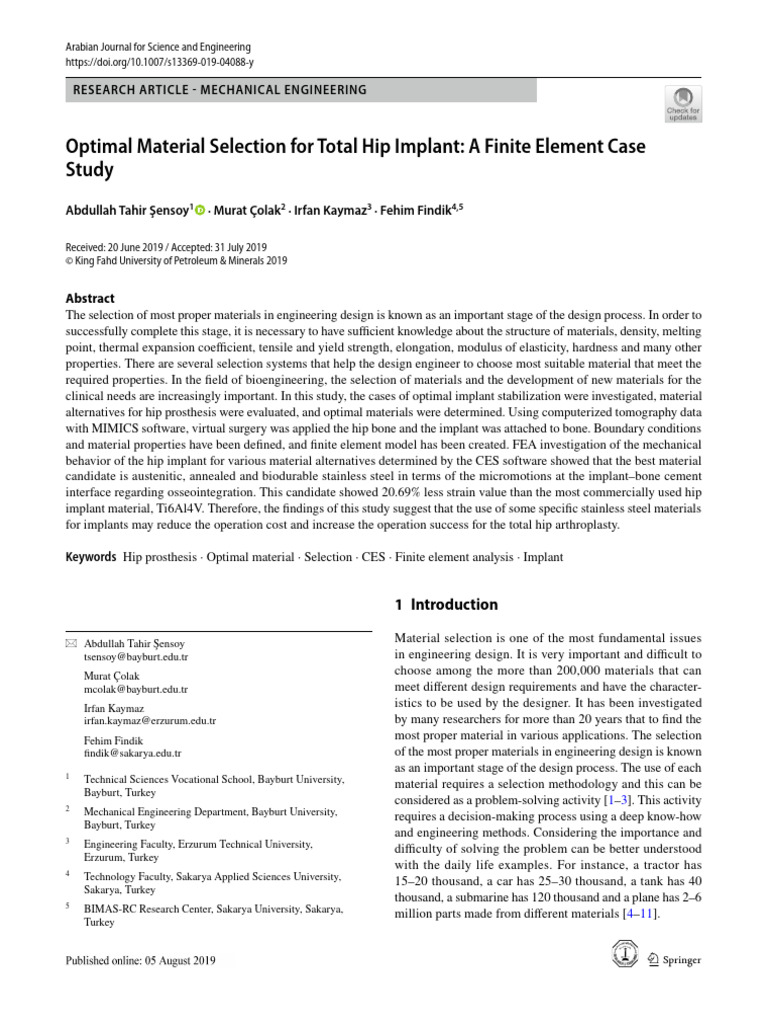 Optimal Material Selection for Total Hip Implant_ A Finite Element Case ... Optimal Material Selection for Total Hip Implant_ A Finite Element Case ...