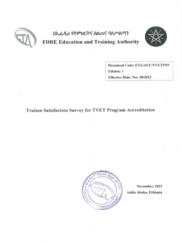 Trainee Satisfaction Survey For TVET Program Accreditation | PDF