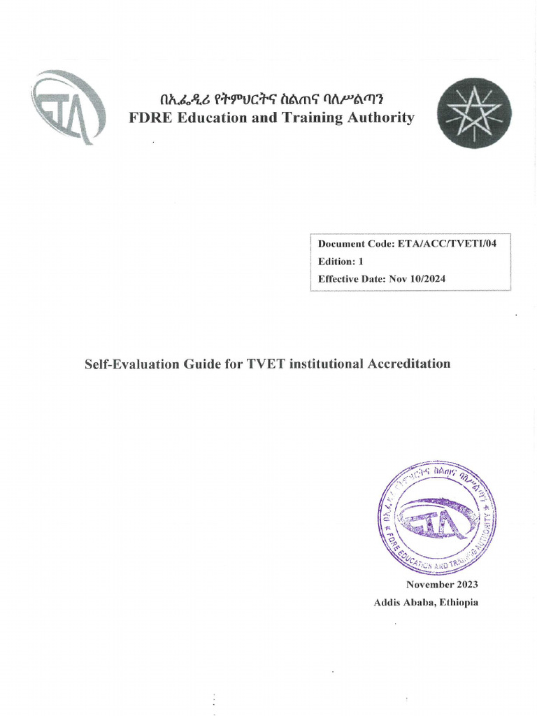 Self Evaluation Guide For TVET Institutional Accreditation | PDF