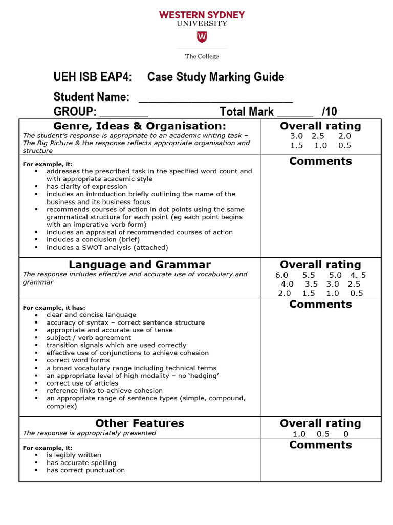 EAP4 Case Study Marking Guide | PDF | Verb | Grammar