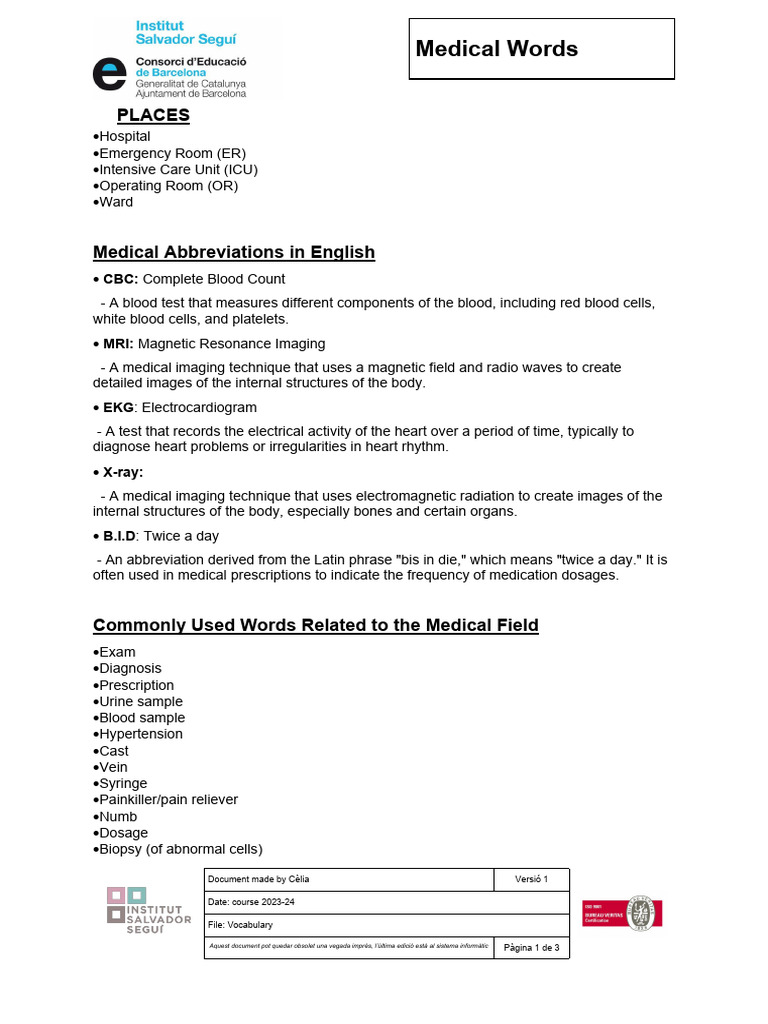 Medical Words | PDF | Medical Imaging | Clinical Medicine