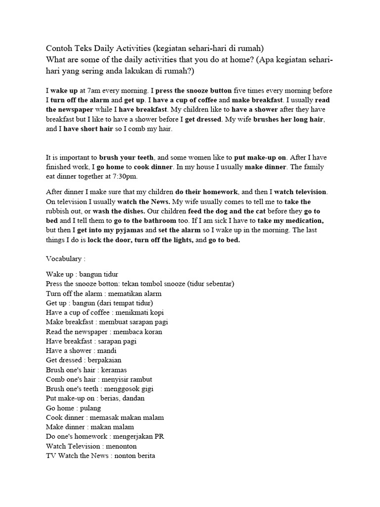 Contoh Teks Daily Activities | PDF | Language Arts & Discipline
