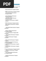 IRDAI Life Insurers List in India | PDF | Financial Services | Insurance