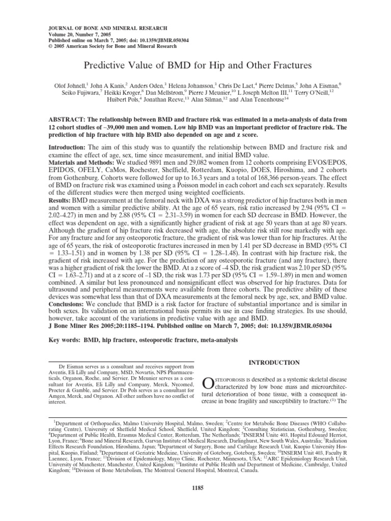 J Of Bone Mineral Res 2009 Johnell Predictive Value Of Bmd For