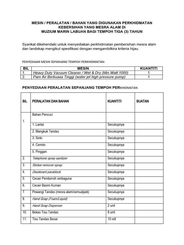 Senarai Peralatan Dan Bahan | PDF