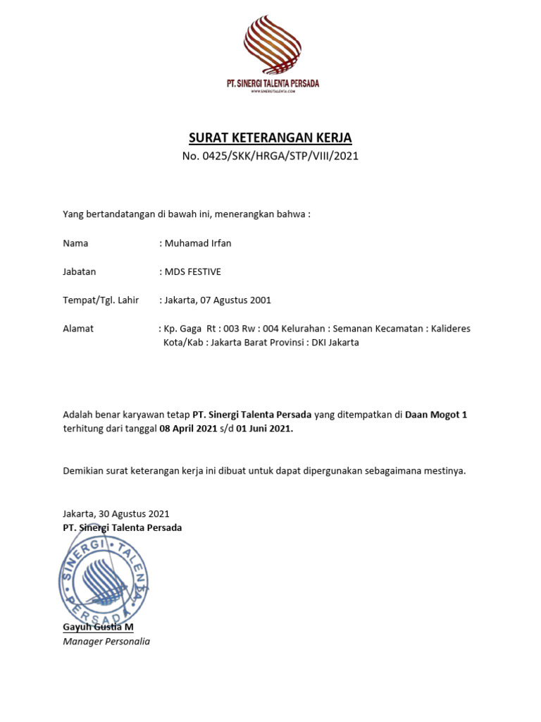 Salinan Paklaring CCDI | PDF