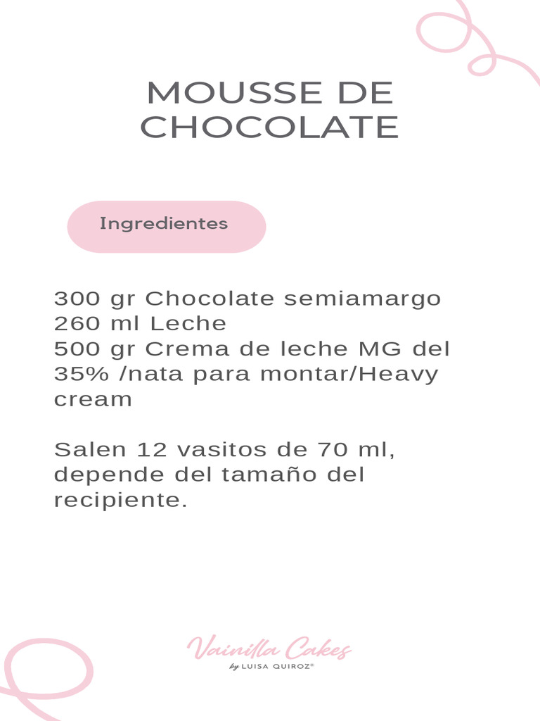 Receta Mousse de Chocolate - Vainilla Cakes | PDF | Cocina, comidas y vino