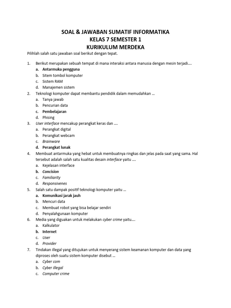 Soal Pas Informatika Klas 7 2024 | PDF | Komputer