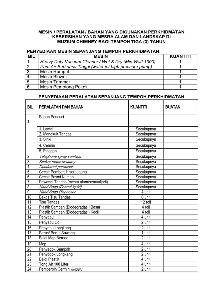 Senarai Peralatan | PDF