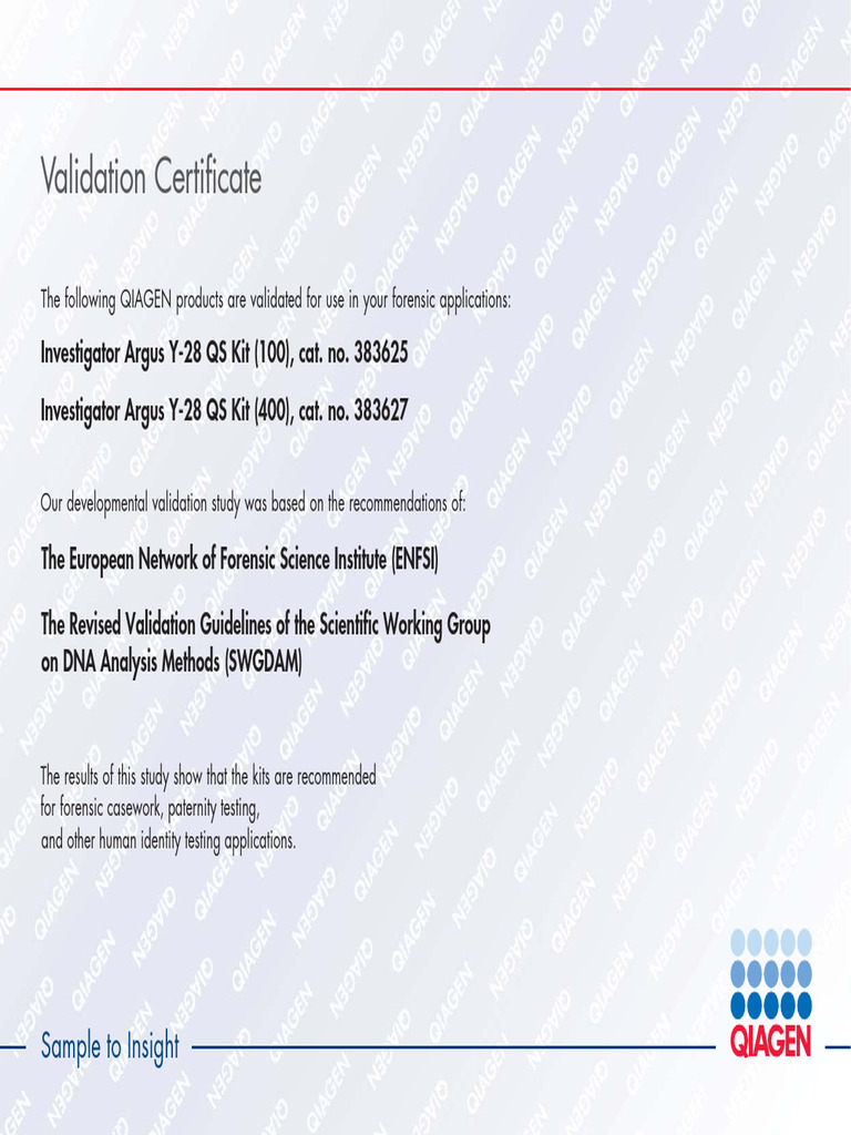 Investigator Argus Y-28 - Validation Certificate | PDF