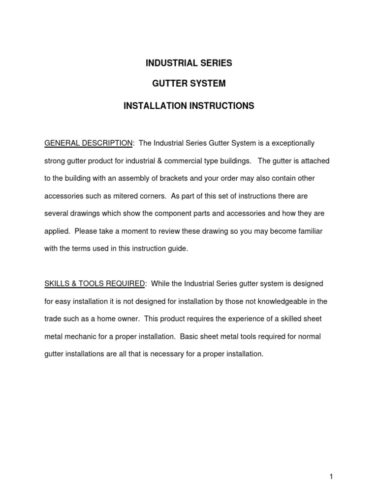 Industrial Gutters Installation Instructions - All Models | PDF | Screw | Rivet