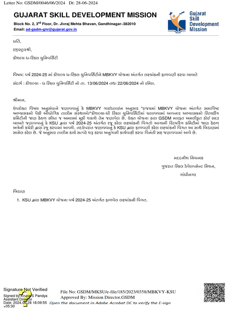 Letter KSU Target 2024 25 | PDF