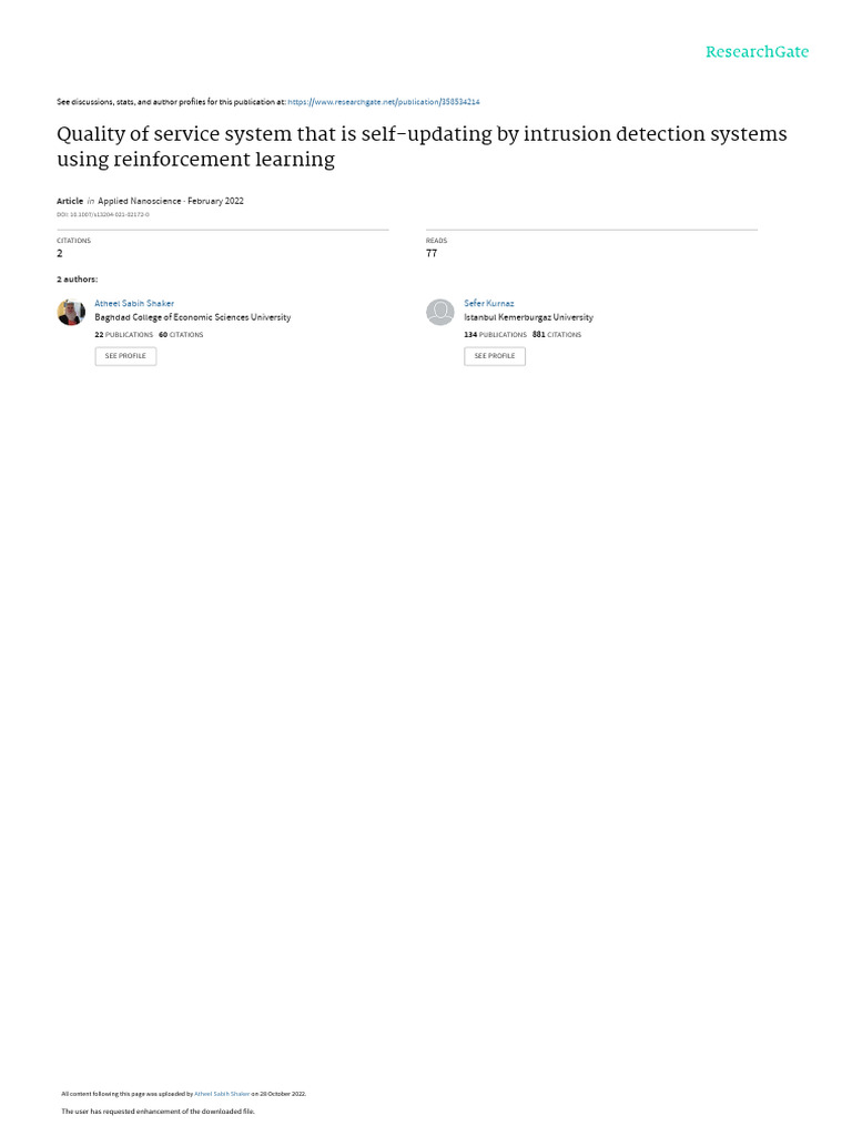 Quality of Service System That Is Self-Updating by Intrusion Detection Systems Using ...