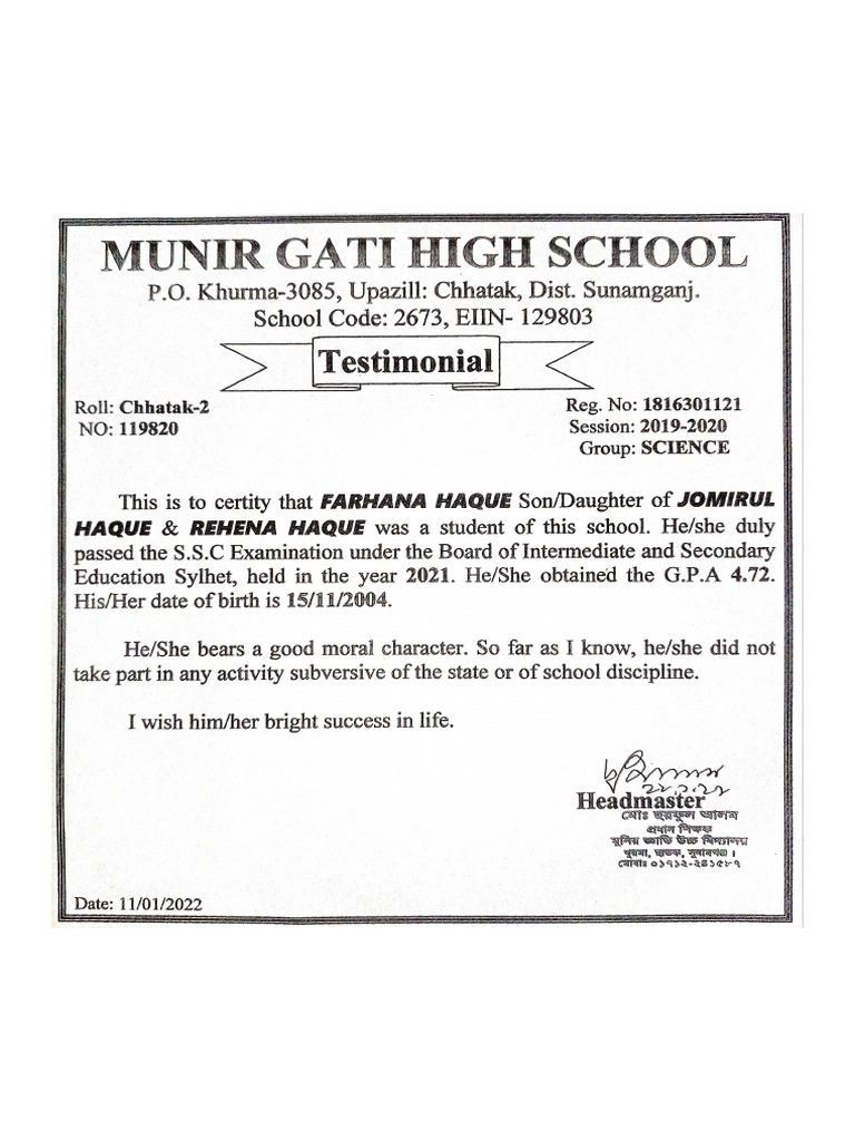 Testimonial SSC Farhana | PDF