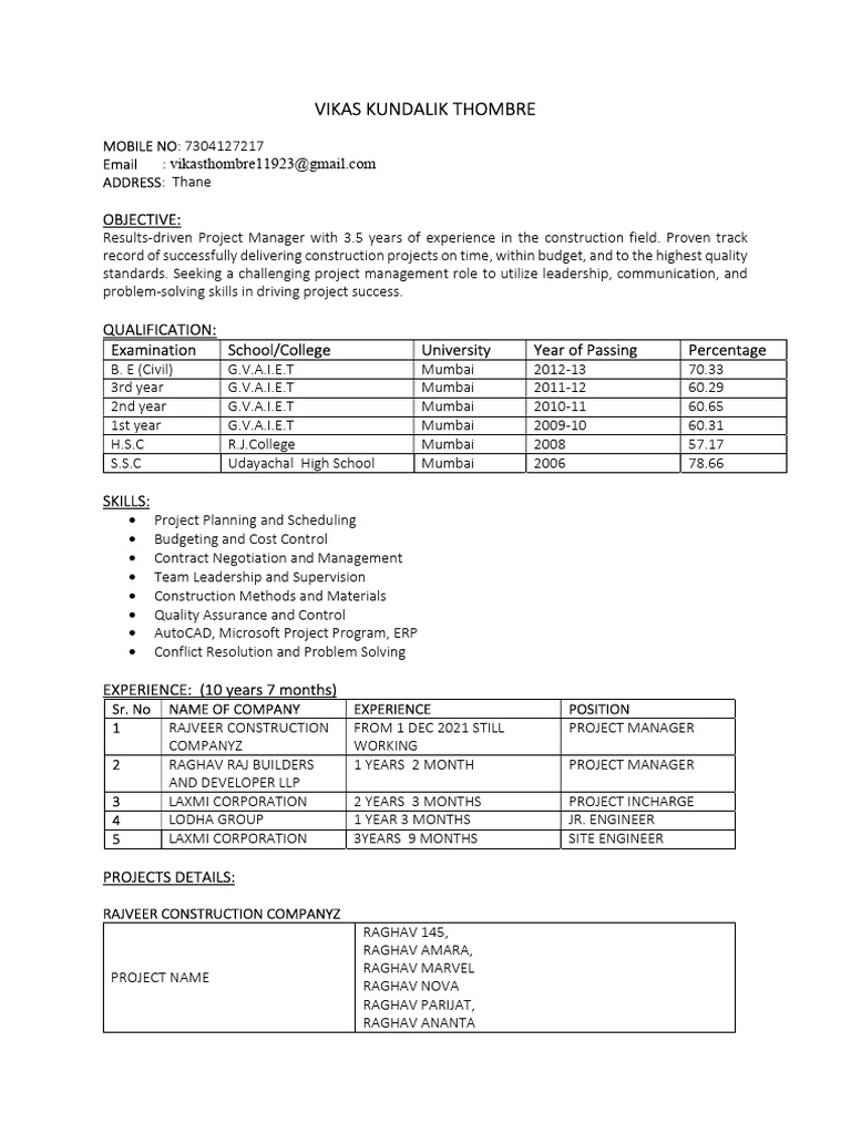 Vikas CV | PDF | Business