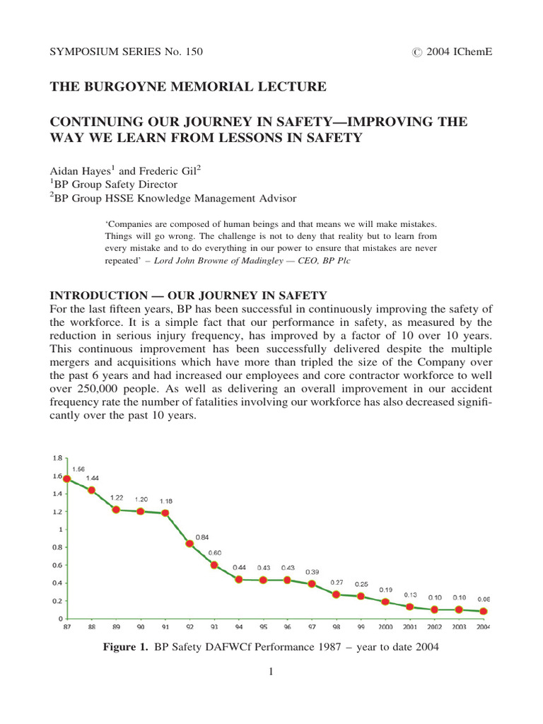 IChemE - Improving The Way We Learn From Lessons in Safety 2004 BP ...