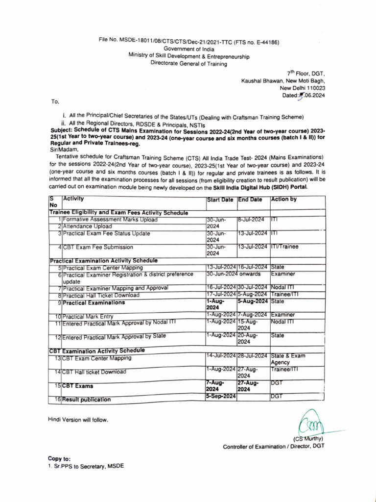CTS Mains Examination 2024 | PDF | Educational Assessment And ...