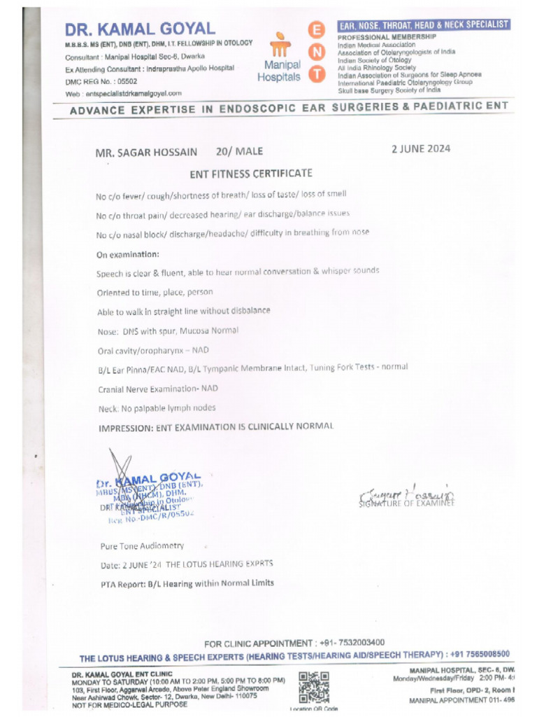 Ent Checkup and Audiometry | PDF