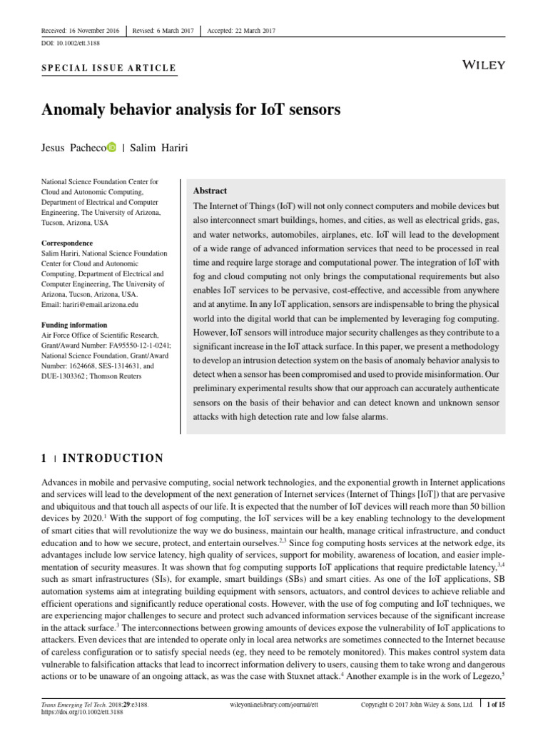Anomaly Behavior Analysis for IoT Sensors | Download Free PDF | Internet Of Things | Computer ...